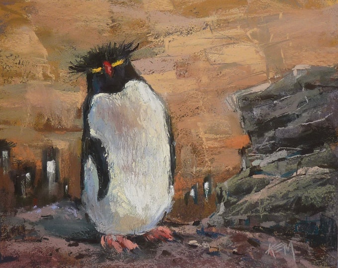 ANTARCTICA Art Rockhopper Penguin Falkland Islands Original Pastel ...