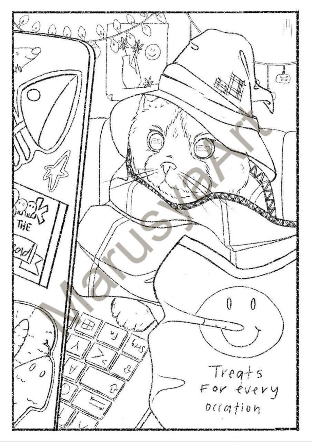 5 Unique Cat Colouring Pages. Magical Cats in Different Environments ...