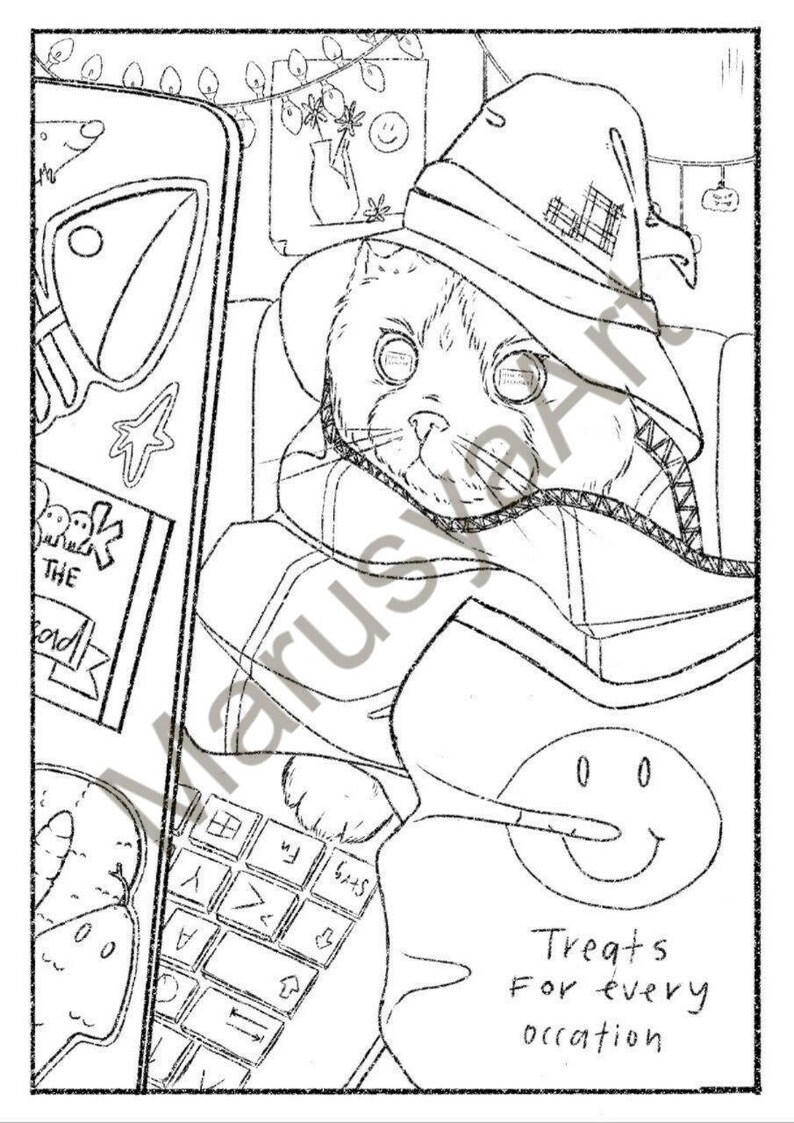 5 Unique Cat Colouring Pages. Magical Cats in Different Environments ...