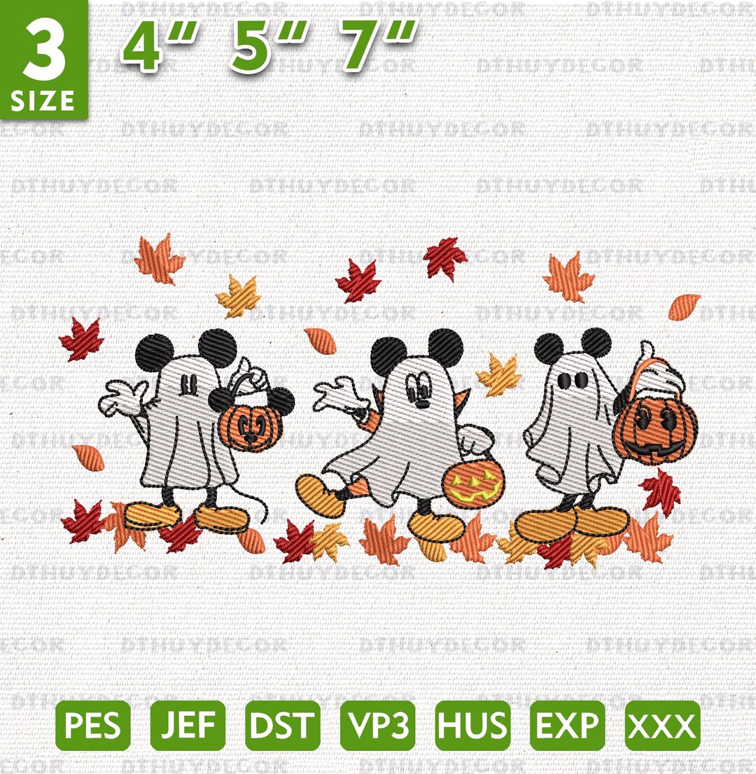 Retro Ghost Mouse Fall Embroidery File, Funny Ghost Design, Fall Movie ...