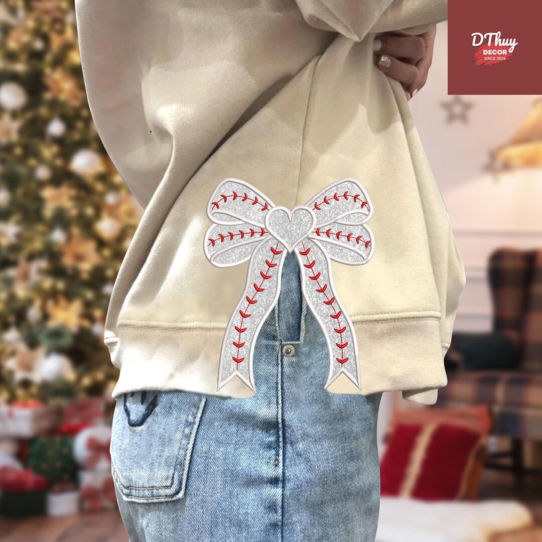 Baseball Side Bow Sweatshirt Embroidery Design , Baseball Embroidery ...