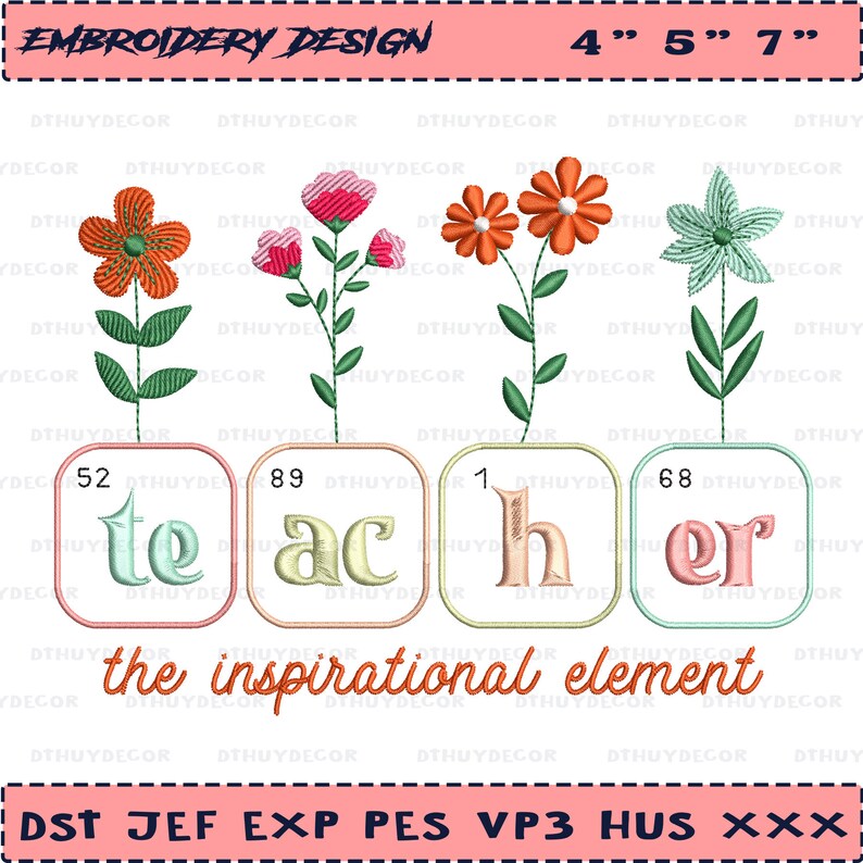 Floral Teacher Embroidery Design, Teacher the Inspirational Element ...
