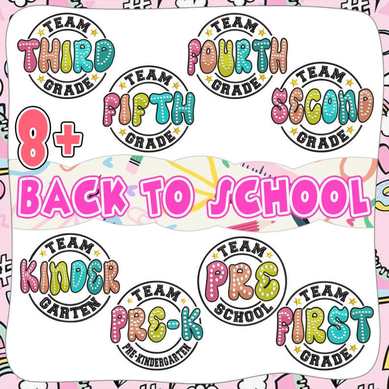 8 Personalized School Grade Embroidery Bundle, Back to School ...