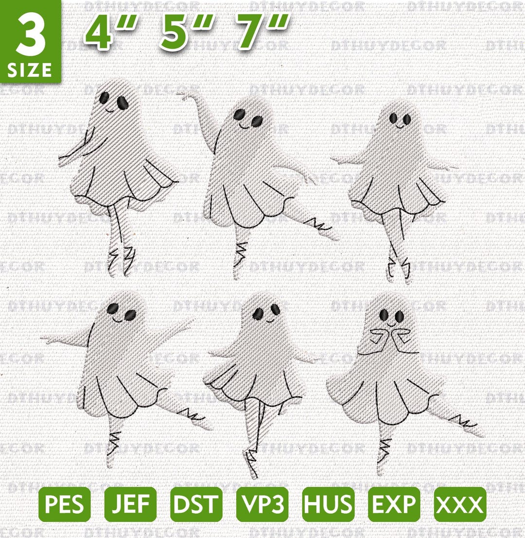 Halloween Embroidery Design, Cute Ballet Ghost Embroidery Design ...