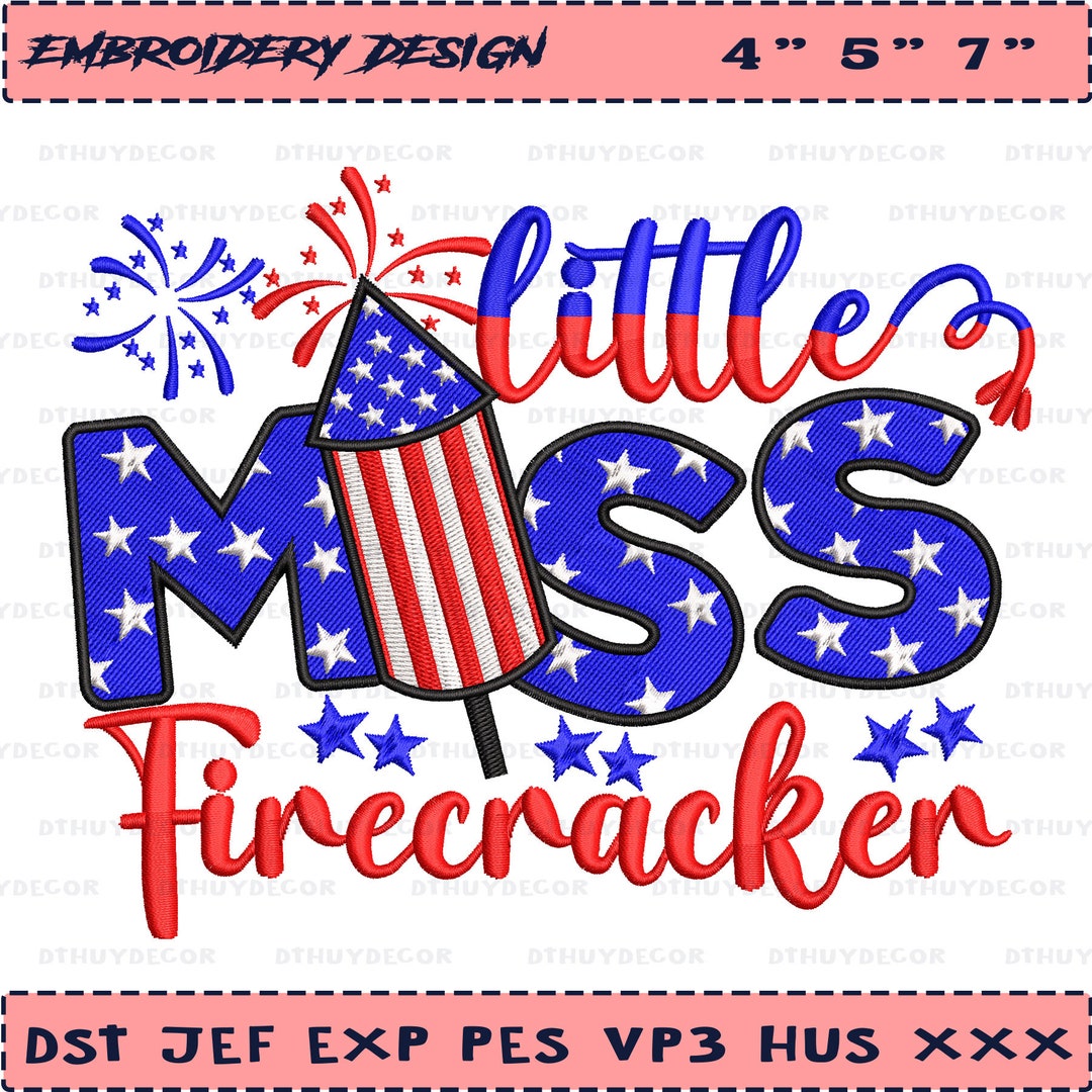 Little Miss Firecracker Embroidery Design, America Embroidery Design ...