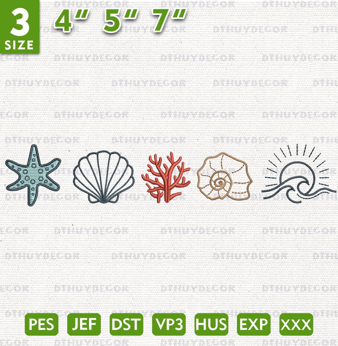 Sea Shells Embroidery Design, Minimalist Beach Embroidery Design ...