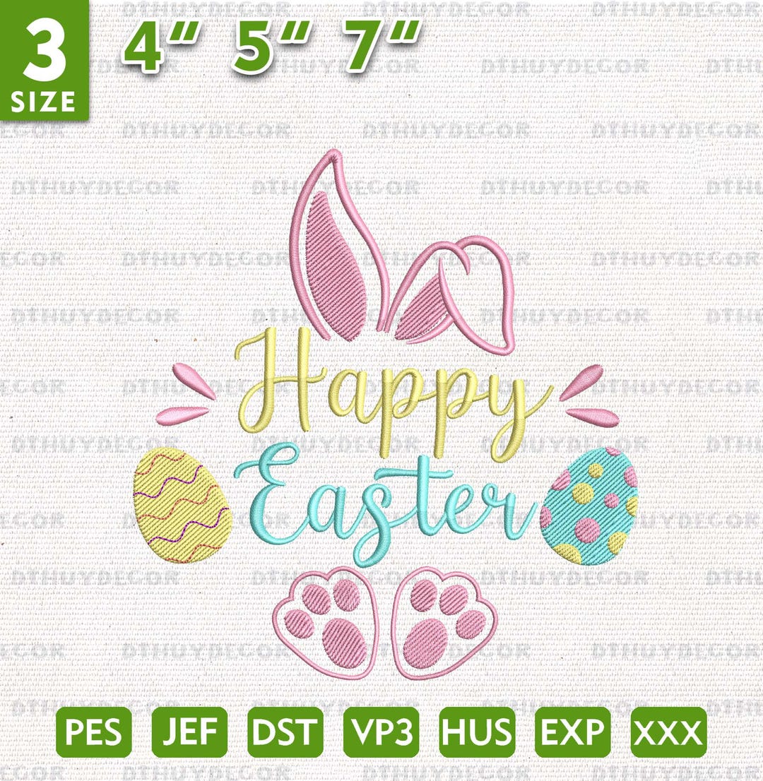 Happy Easter Embroidery Design, Easter Bunny Embroidery Design, Easter ...