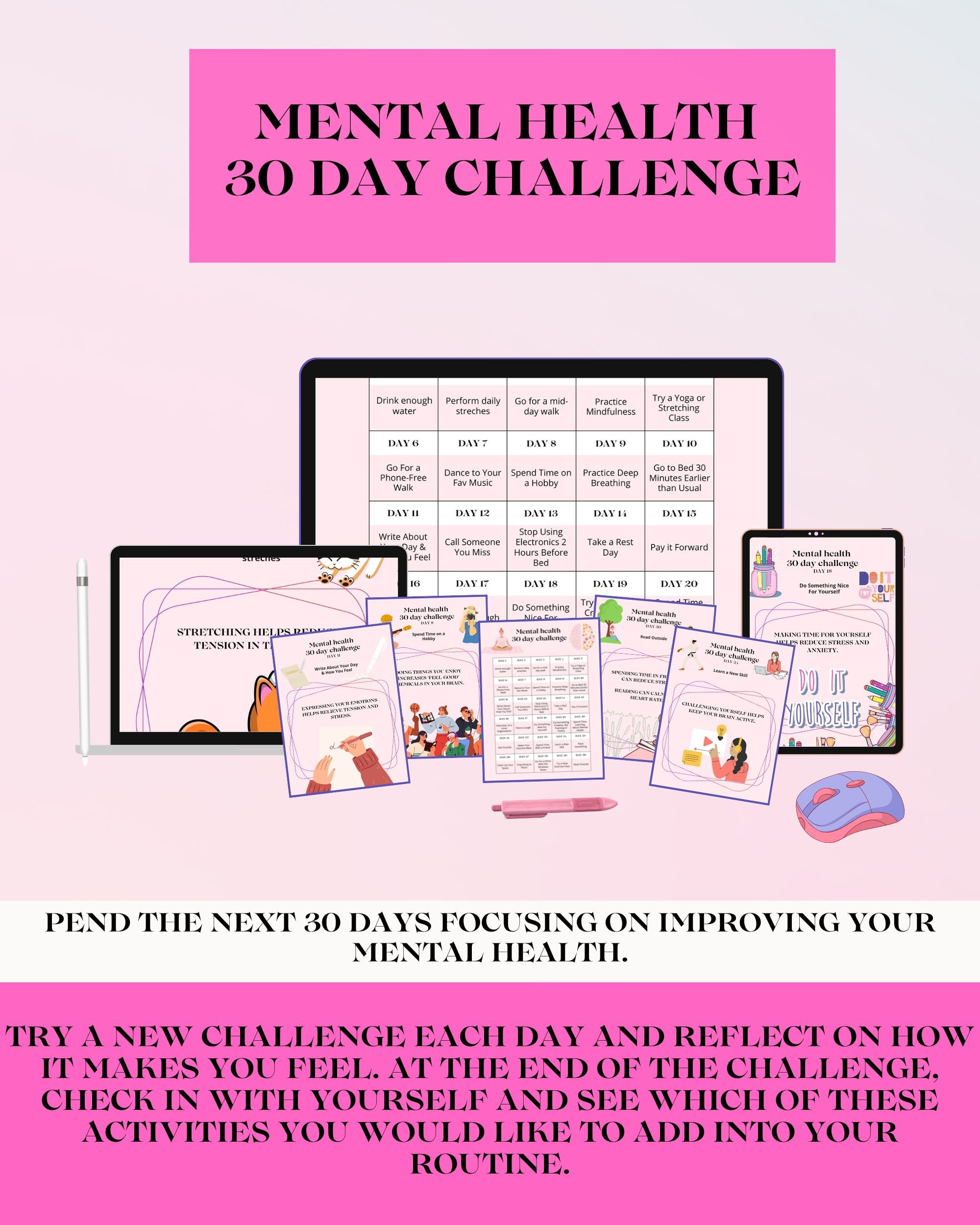 30-day Mental Health Challenge: Printable & Digital Edition. PDF File ...