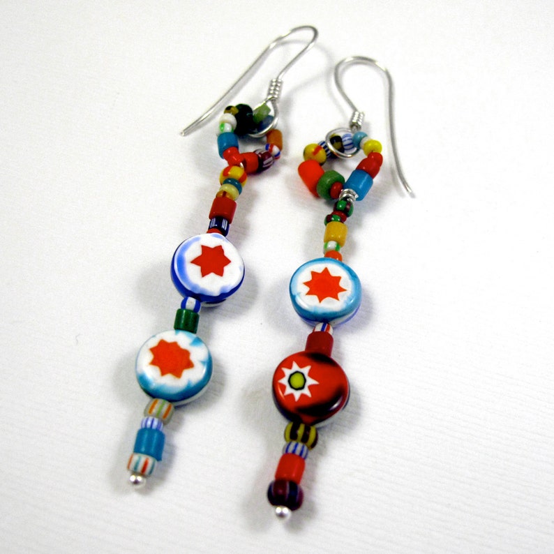 Beaded Circus Earrings - Sterling Silver and Multi Color Glass Bead ...