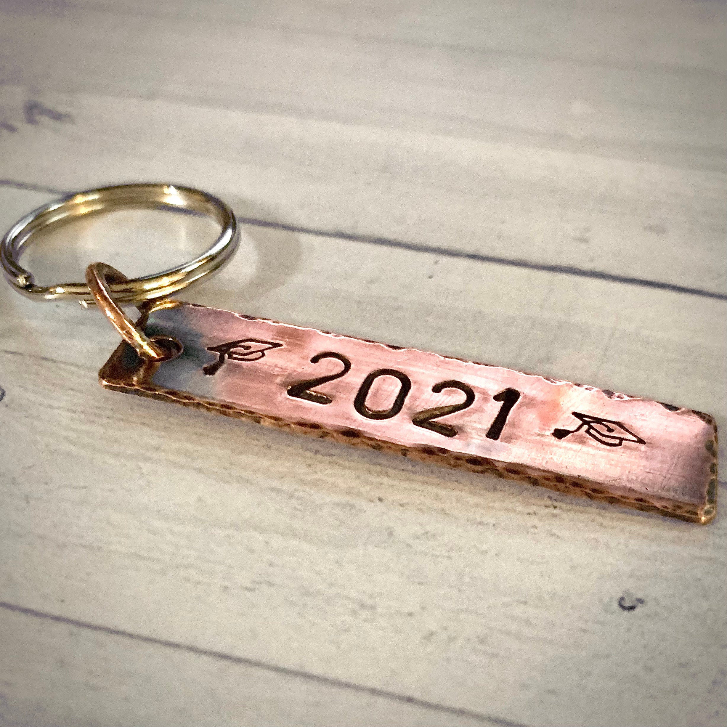 Personalized Graduation Keychain - Stamped Copper Key Fob, Class of ...
