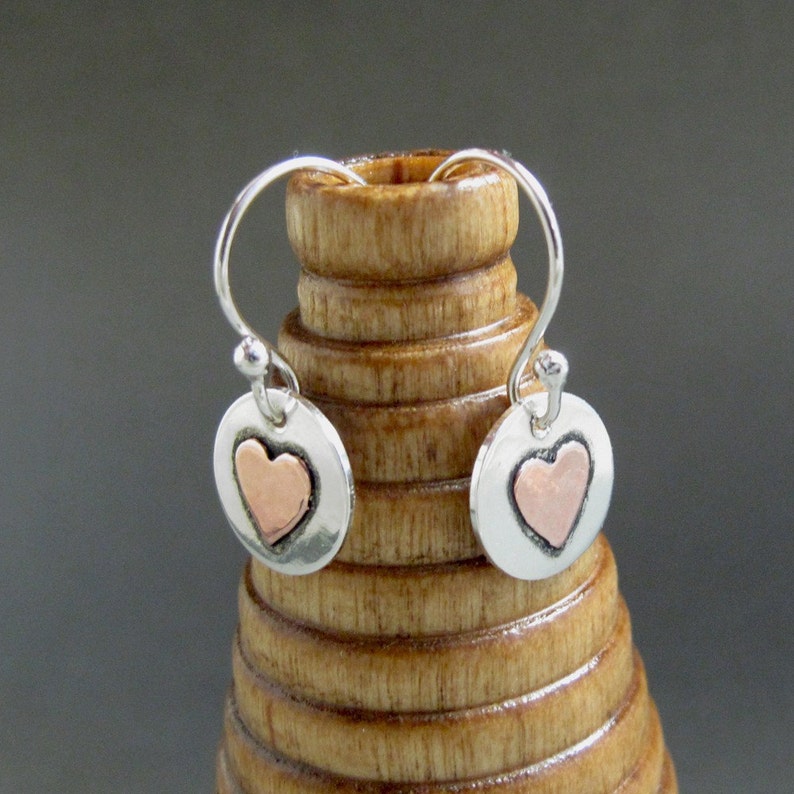 Sweetheart Earrings Sterling Silver With Copper Hearts - Etsy