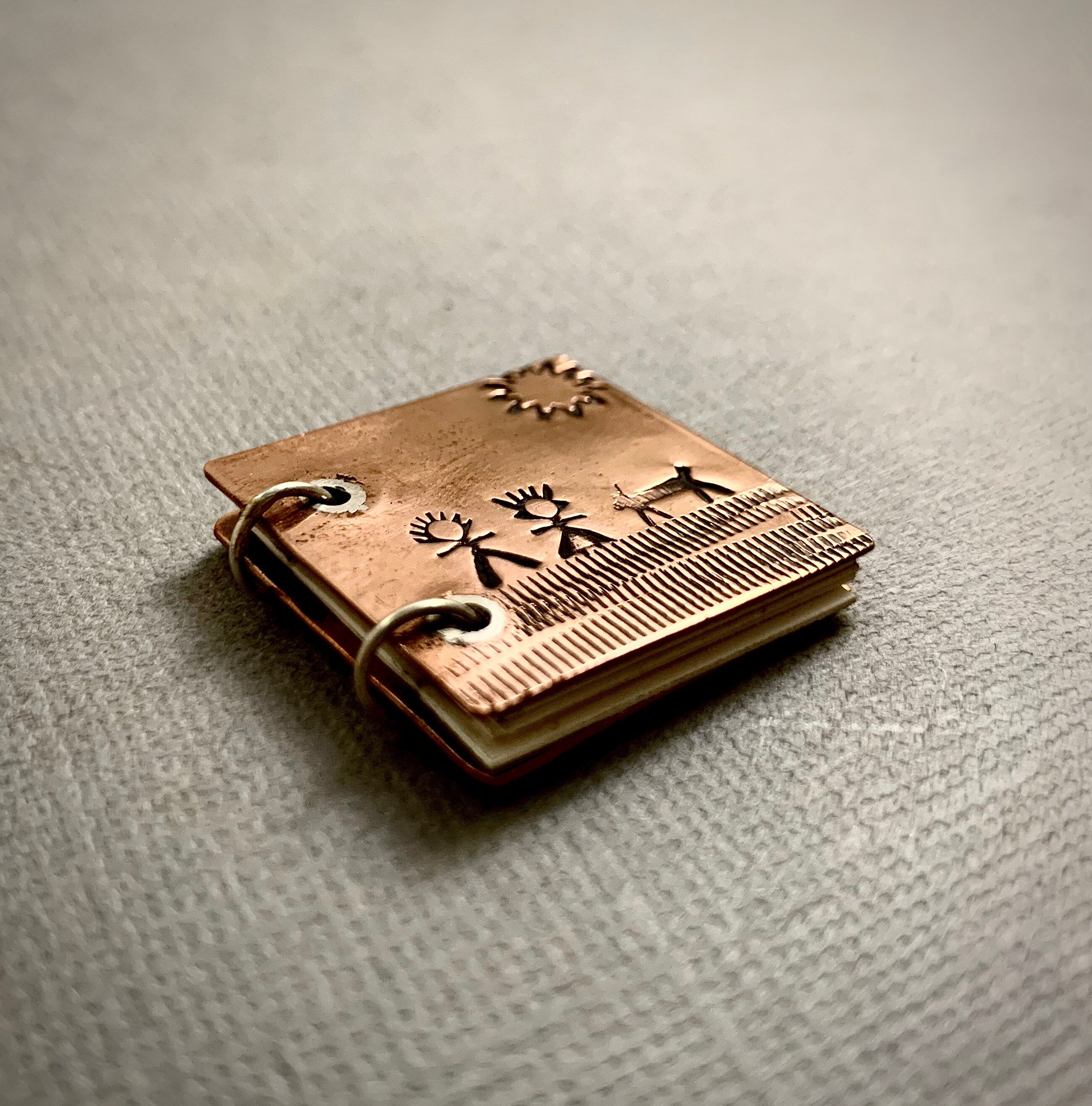 Copper Book Pendant - Boy Girl and Dog Scene - Sunny Day at the Park ...