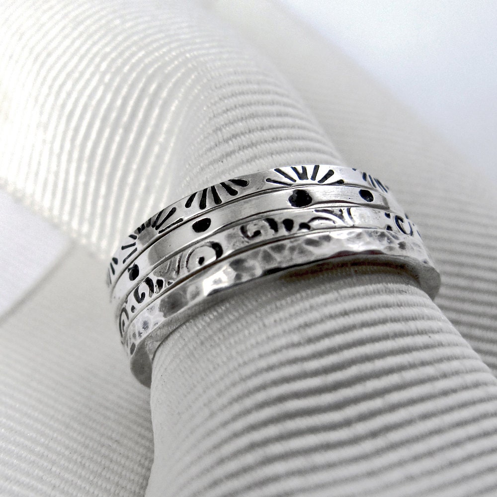 Sterling Silver Stacker Rings Patterned - Etsy