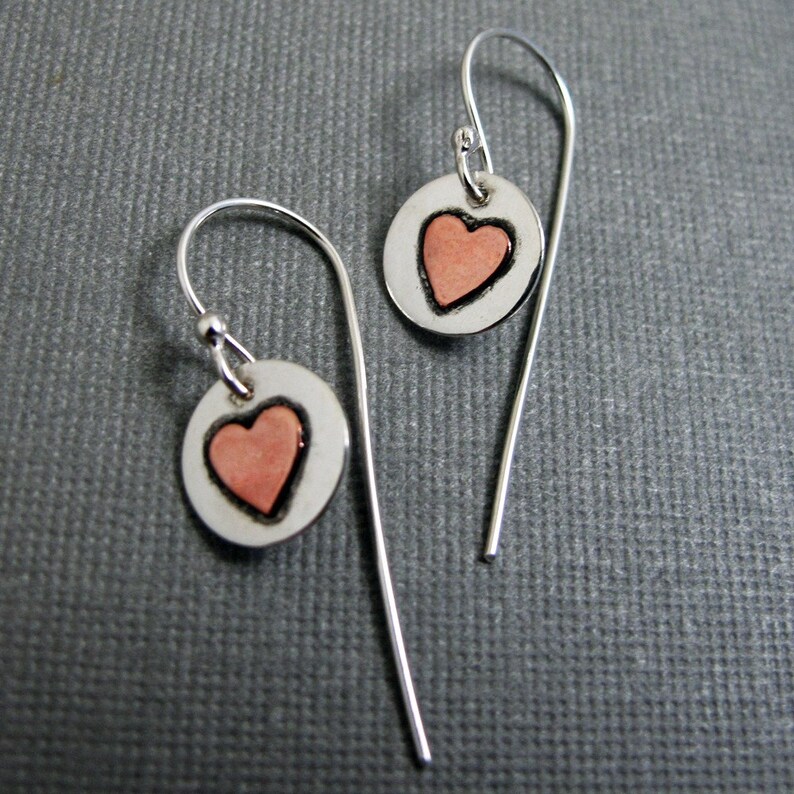 Sweetheart Earrings Sterling Silver With Copper Hearts - Etsy