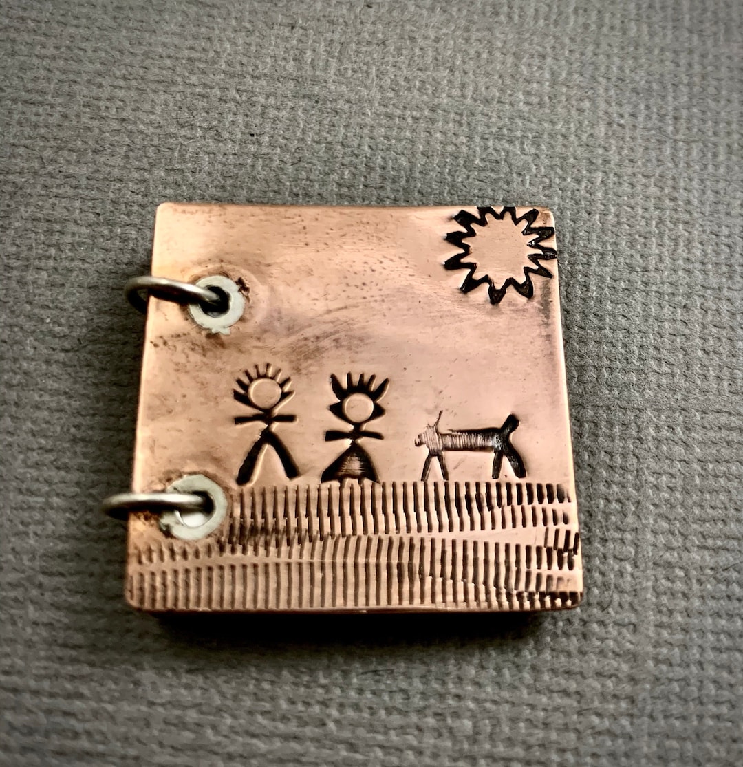 Copper Book Pendant - Boy Girl and Dog Scene - Sunny Day at the Park ...