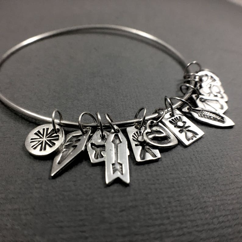 Tiny Charm Bangle Sterling Silver Bangle with a Dozen Tiny | Etsy