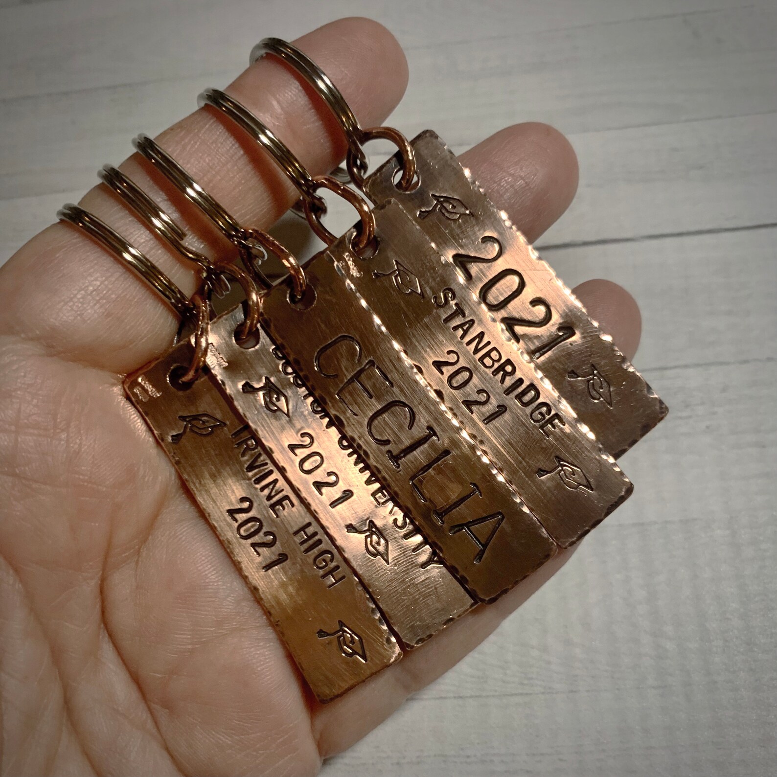 Personalized Graduation Keychain - Stamped Copper Key Fob, Class of ...