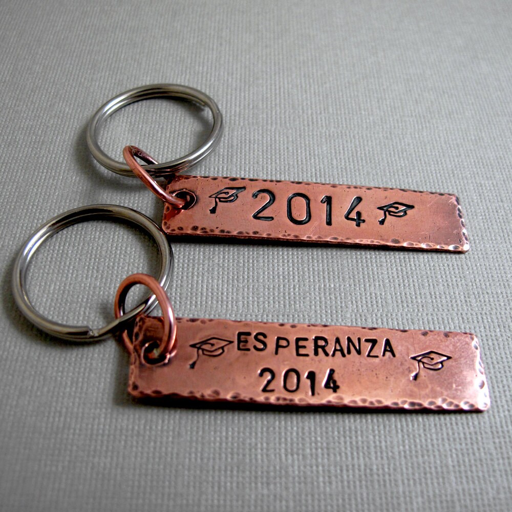 Personalized Graduation Keychain - Stamped Copper Key Fob, Class of ...
