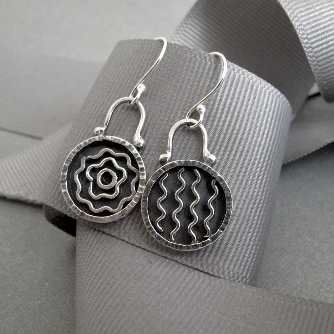 Silver Ripples Earrings Sterling Silver Dangles - Etsy