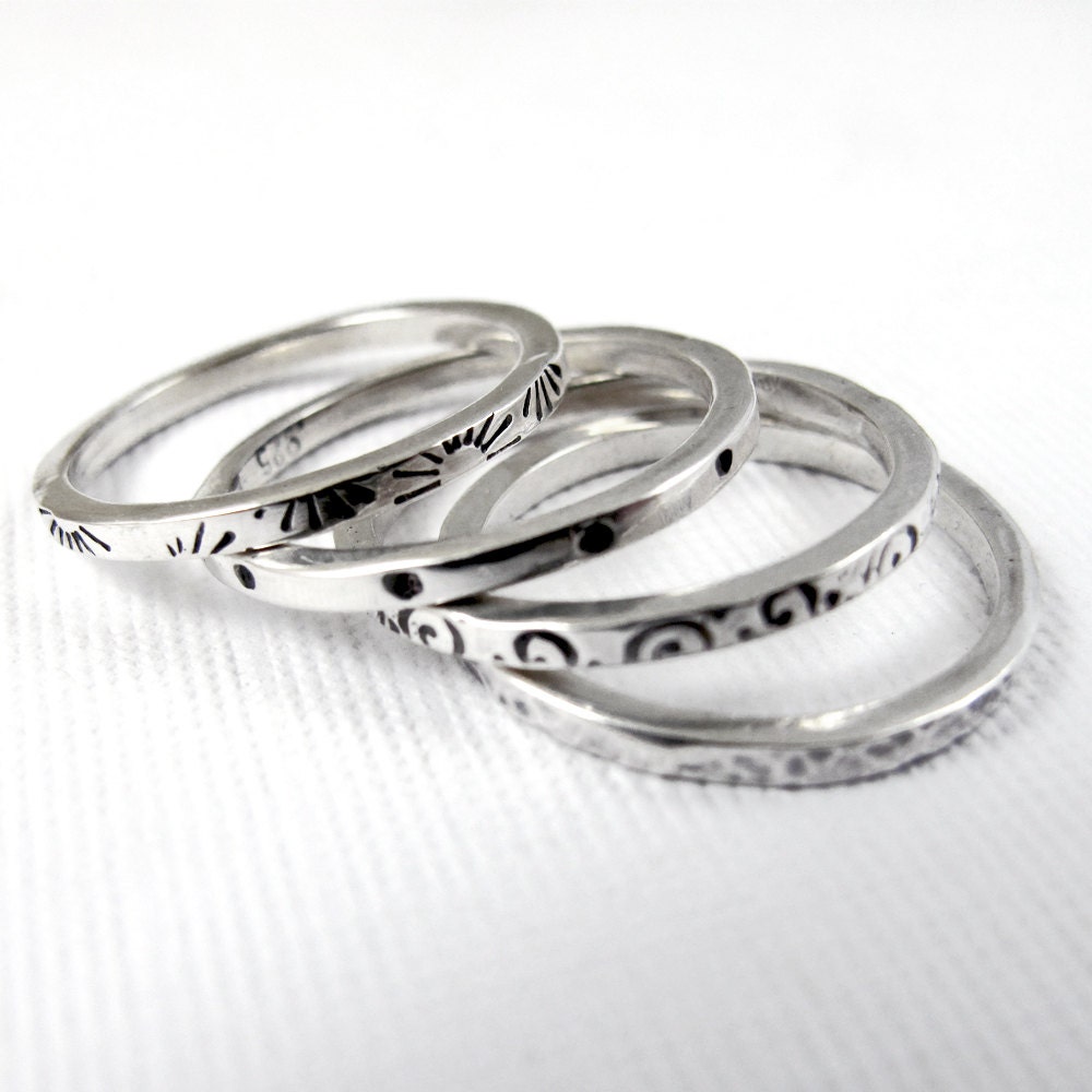 Sterling Silver Stacker Rings Patterned - Etsy