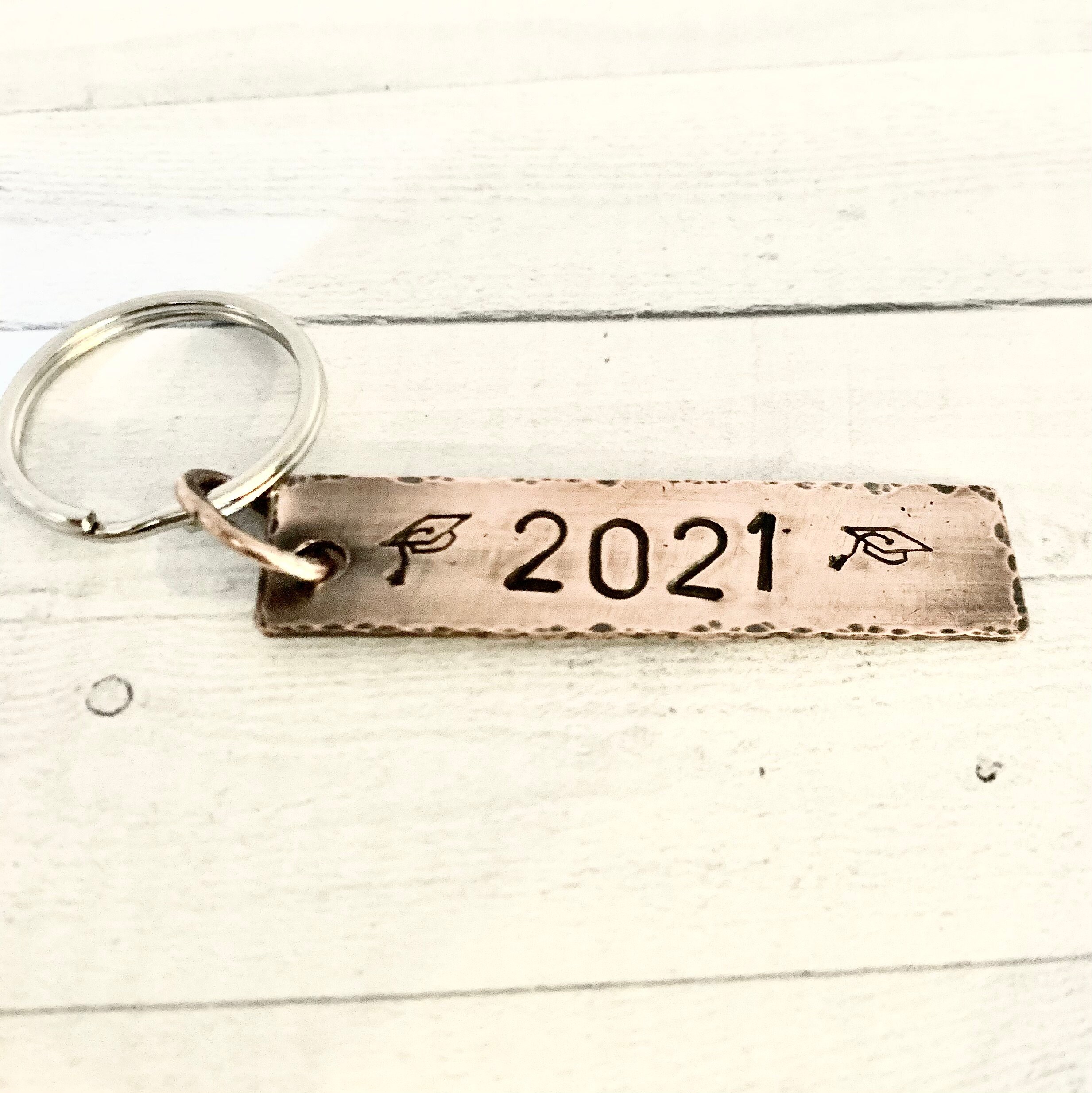 Personalized Graduation Keychain - Stamped Copper Key Fob, Class of ...