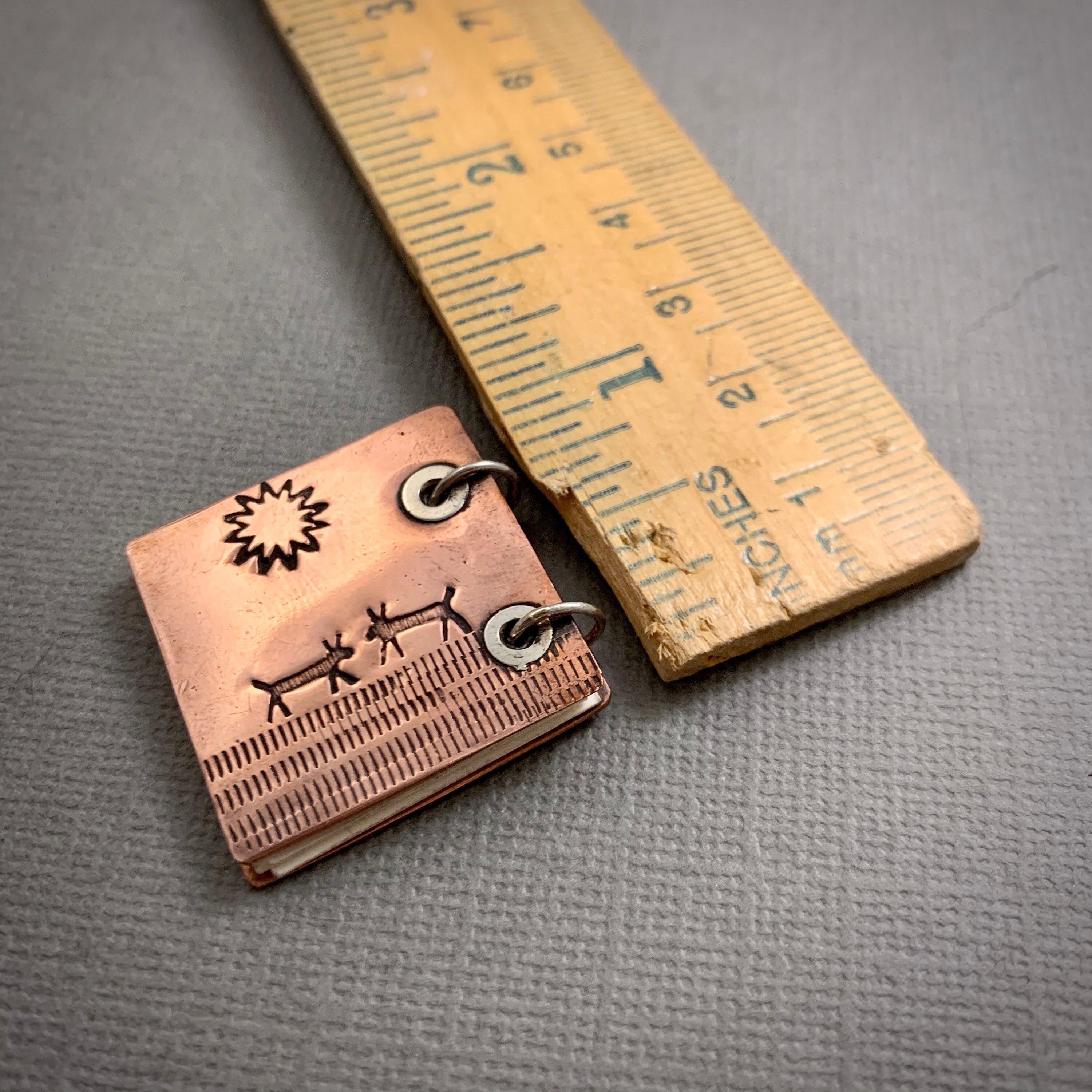 Copper Book Pendant - Boy Girl and Dog Scene - Sunny Day at the Park ...