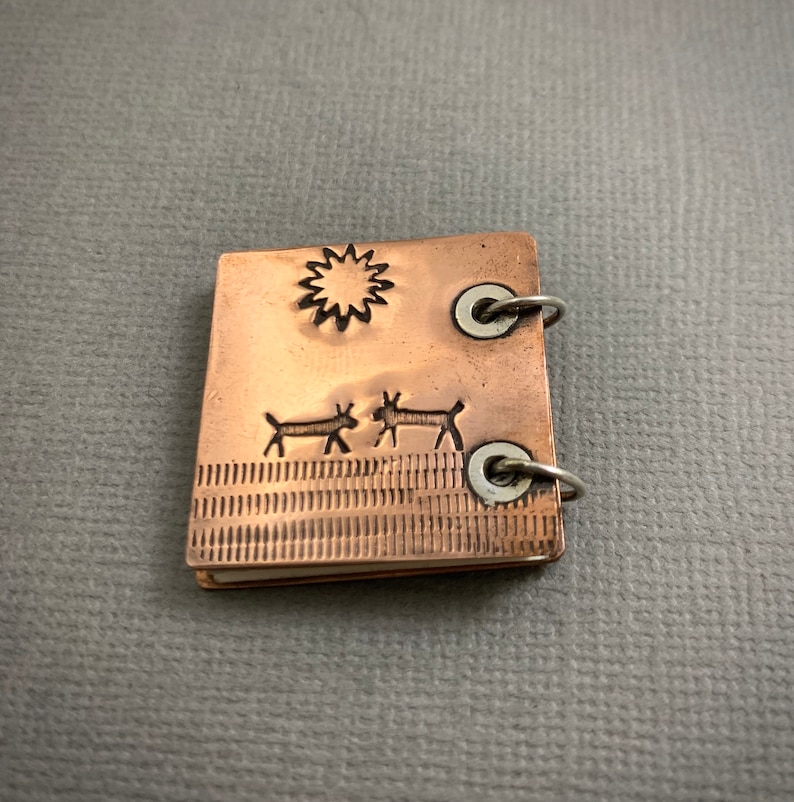 Copper Book Pendant - Boy Girl and Dog Scene - Sunny Day at the Park ...