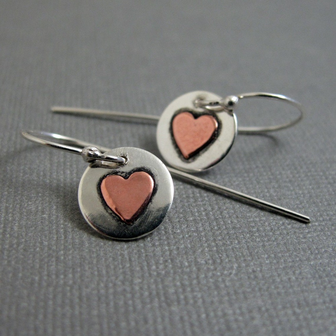 Sweetheart Earrings Sterling Silver With Copper Hearts - Etsy