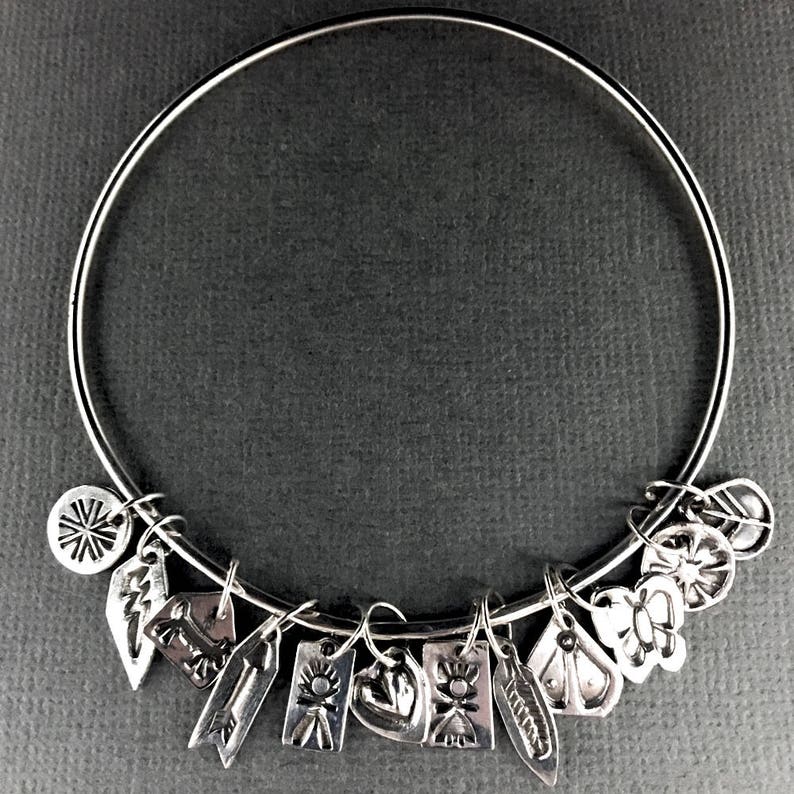 Tiny Charm Bangle Sterling Silver Bangle With a Dozen Tiny - Etsy