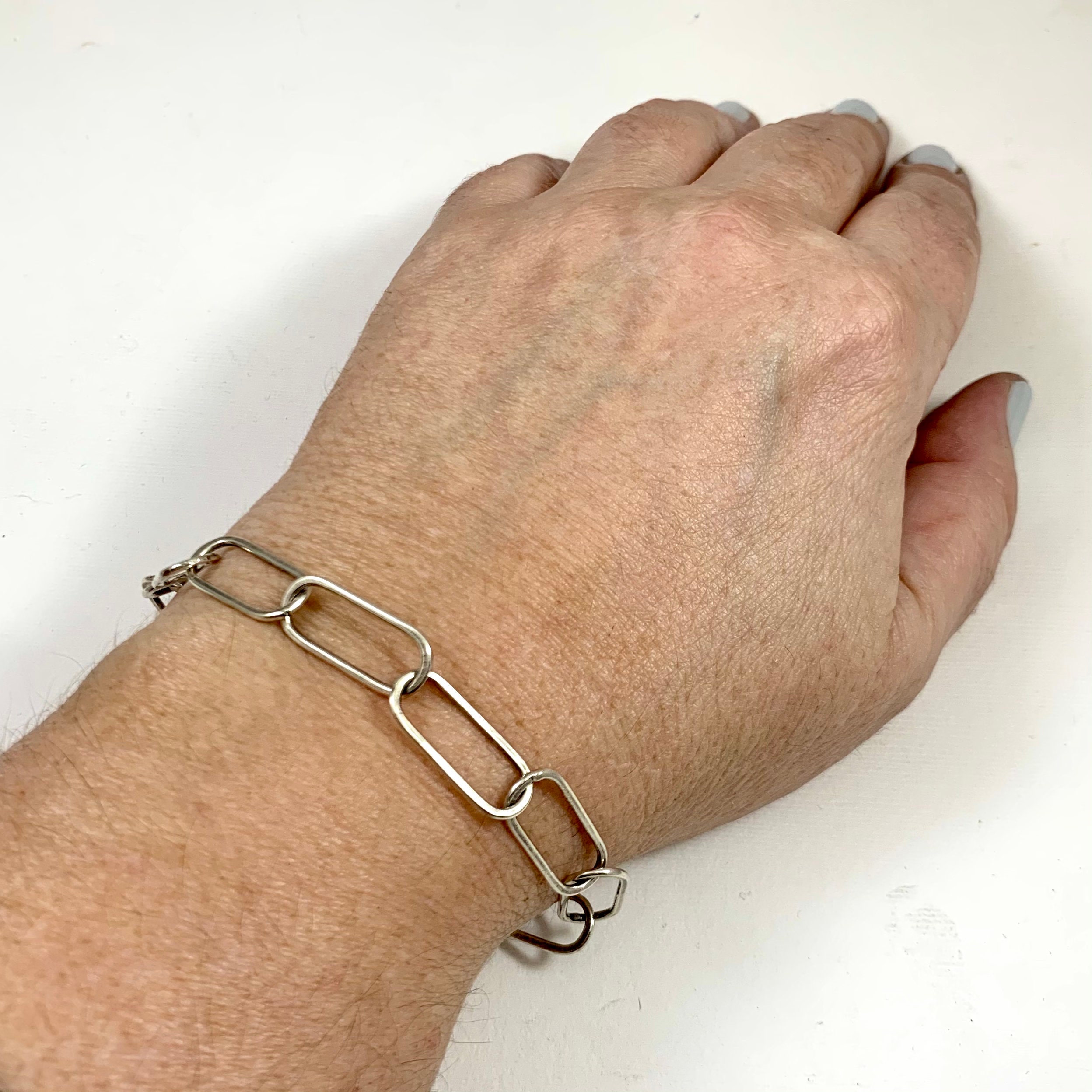 Paperclip Bracelet in Sterling Silver Elongated Link - Etsy UK