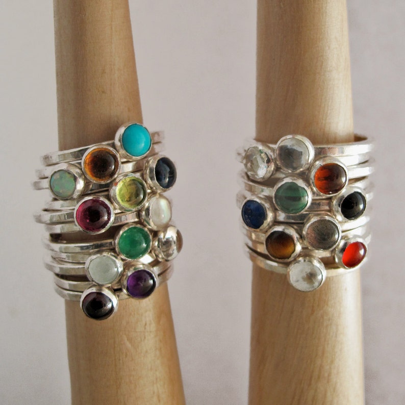 Birthstone Stacking Rings Sterling Silver & 5mm Stones - Etsy