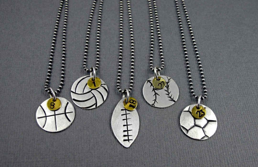 Sterling Silver Sports Ball Necklace – Personalized Number Charm - Etsy