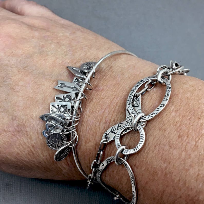 Sterling Silver Charm Bangle – Southwestern Style, Handmade Charms - Etsy