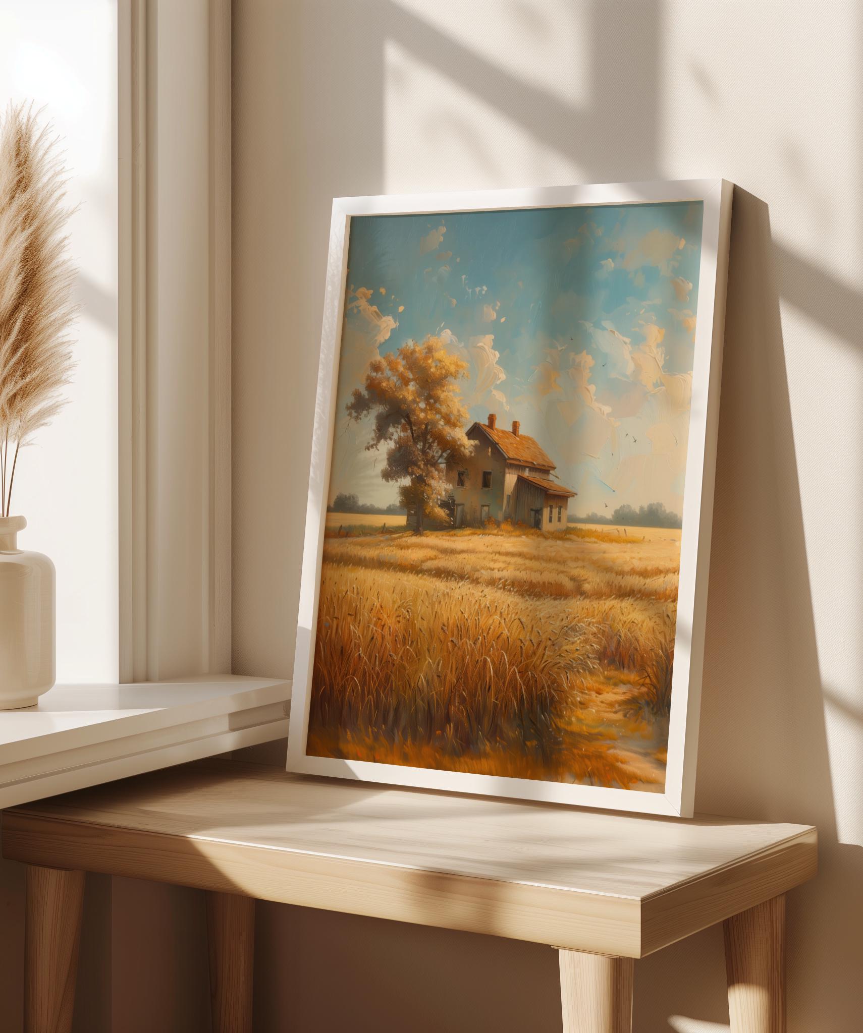 Printable Rustic Farmhouse Wall Art, Golden Fields of Wheat, Sunny Day ...