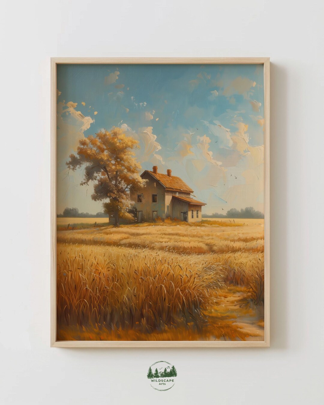 Printable Rustic Farmhouse Wall Art, Golden Fields of Wheat, Sunny Day ...