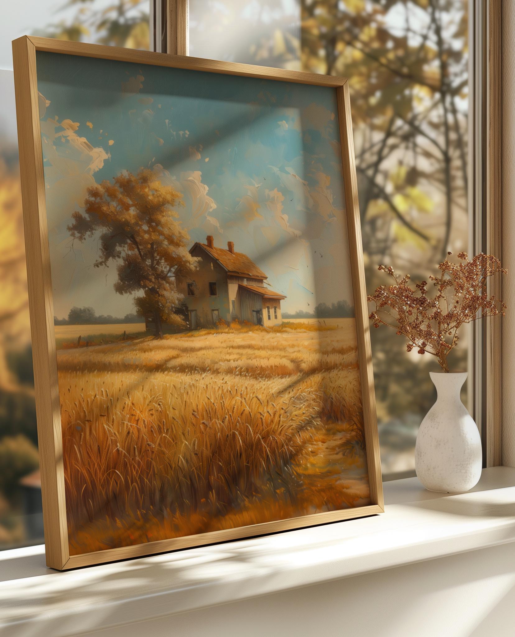 Printable Rustic Farmhouse Wall Art, Golden Fields of Wheat, Sunny Day ...