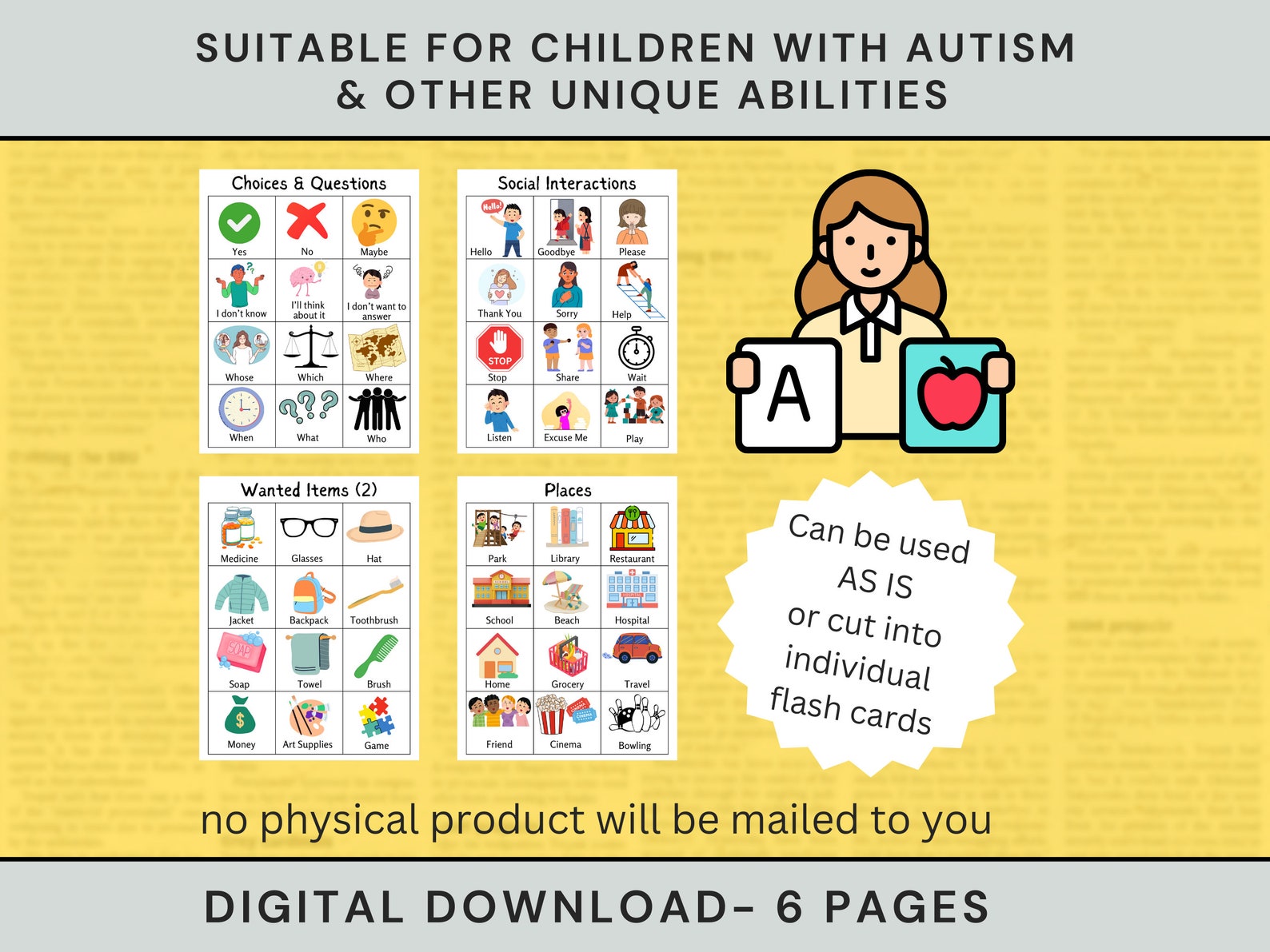 Non Verbal Visual Communication Board, Flashcards for Children With ...