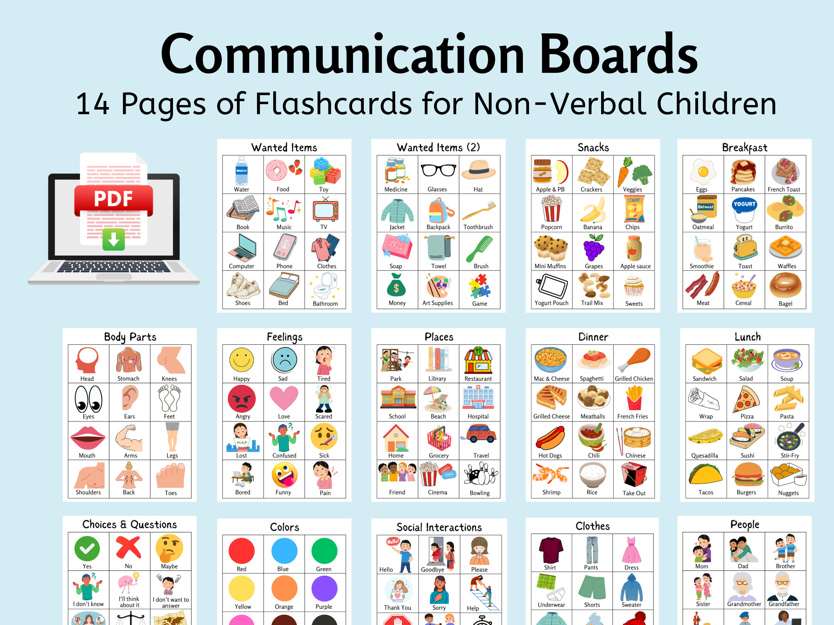 Visual Communication Boards Bundle for Autistic Children- Set of 14 ...