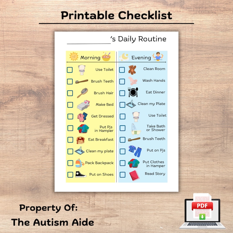 Daily Routine Chart, Morning and Evening Picture Checklist, Visual ...