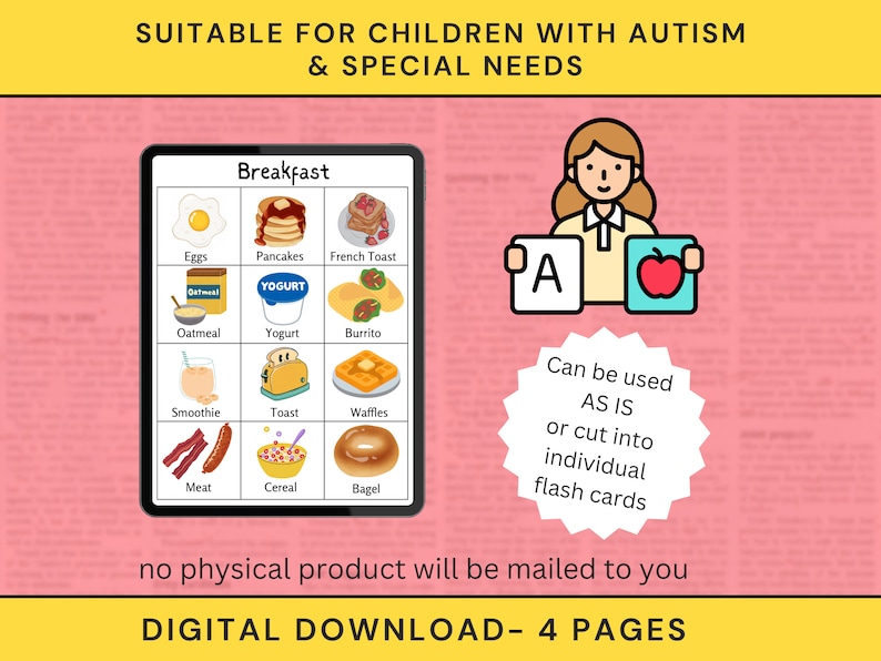 Autism Communication Boards for Food Choices, Flash Cards for Kids, Non ...