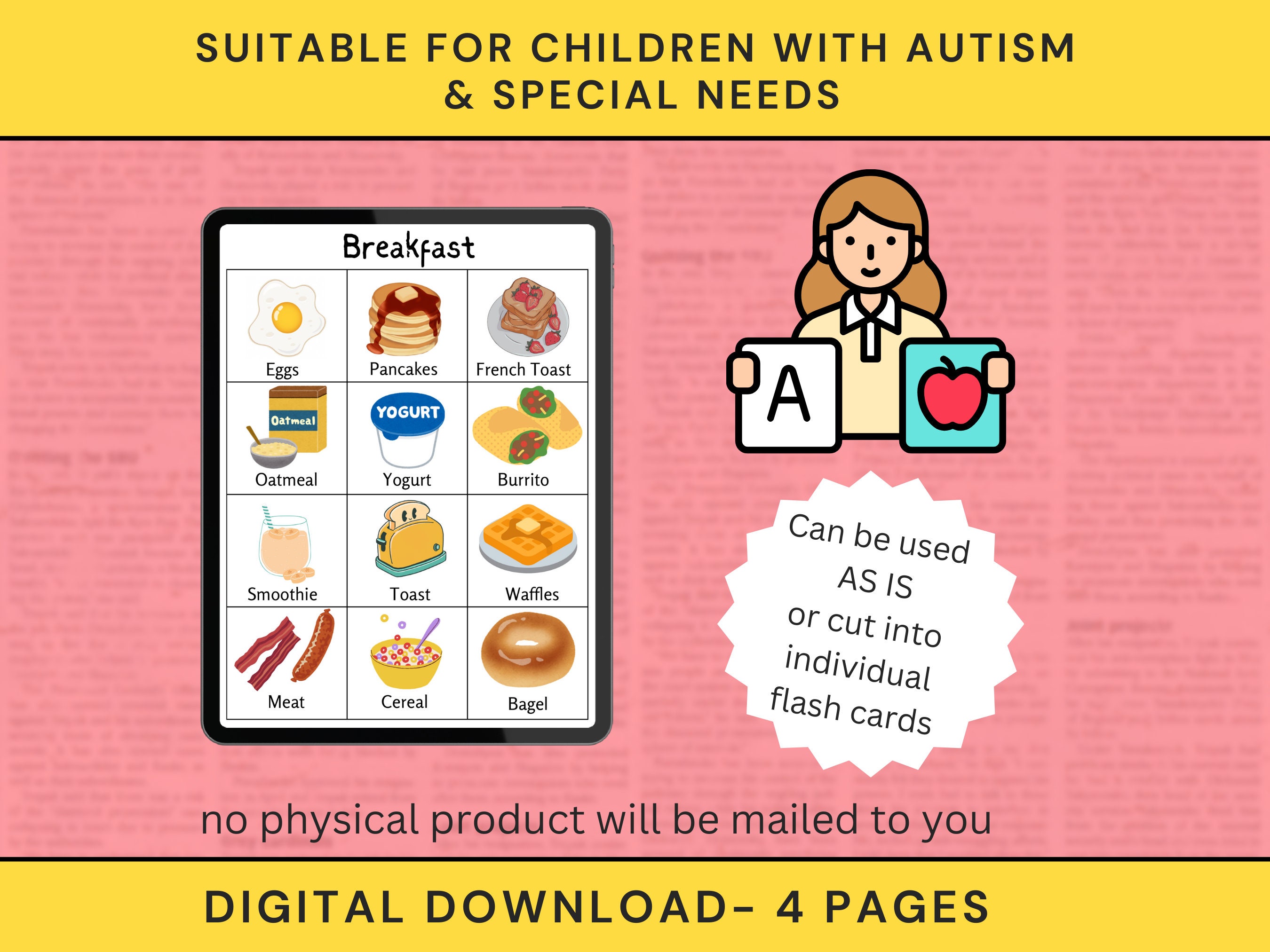 Autism Communication Boards for Food Choices, Flash Cards for Kids, Non ...