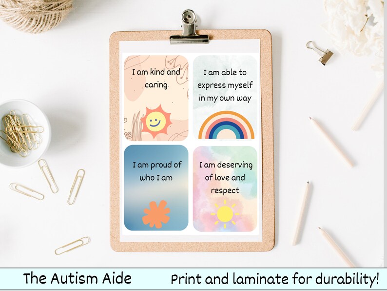 Daily Affirmation Cards for Children With Autism, Set of 36 Printable ...