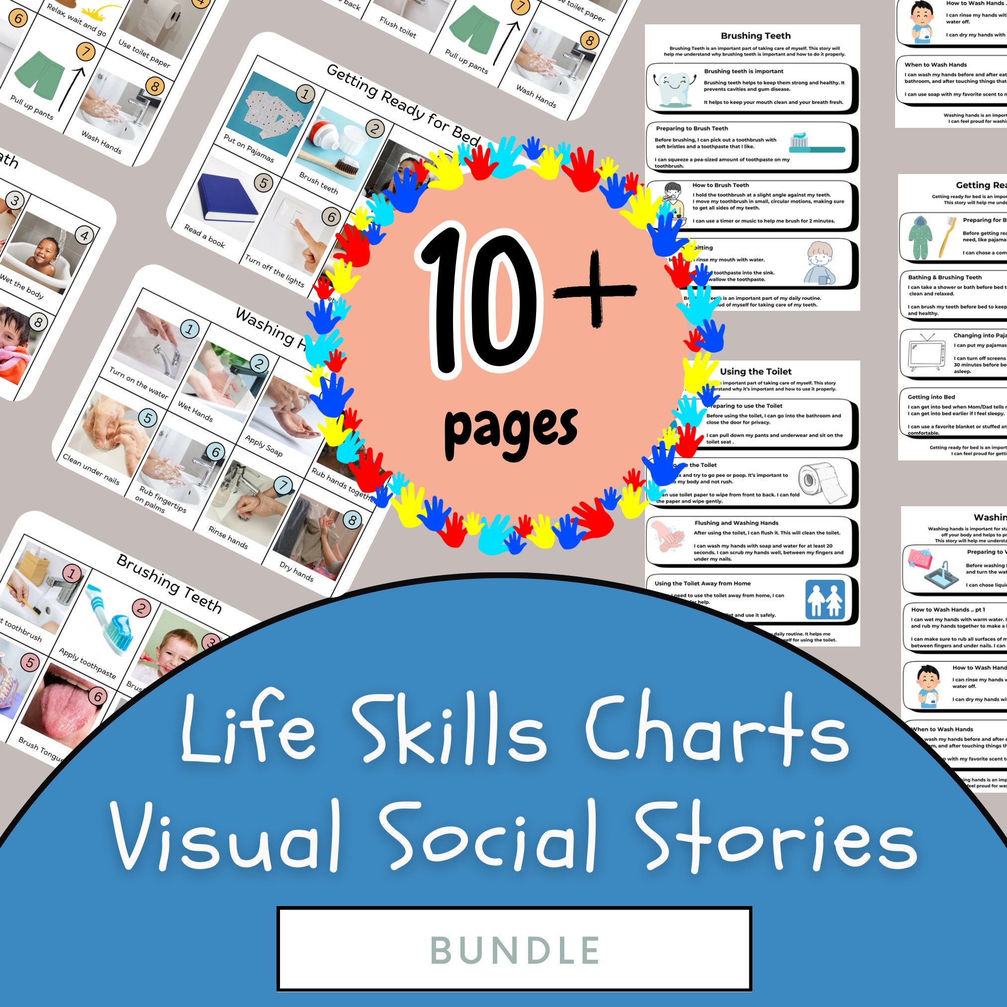 Life Skills Visual Bundle, Social Stories and Photo Charts, Step by ...