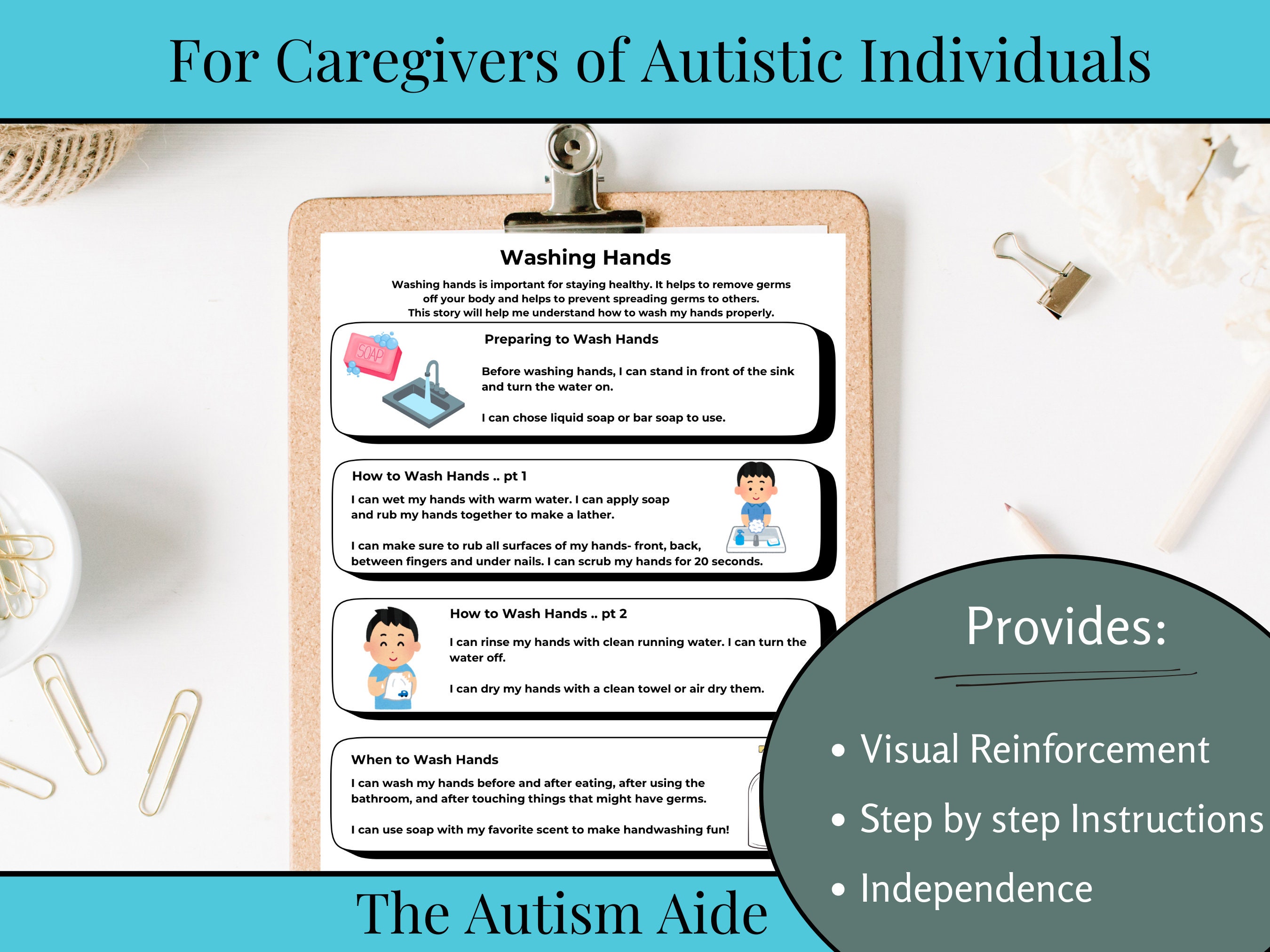 ASD Visual Aids, Washing Hands, Social Story and Picture Instruction ...