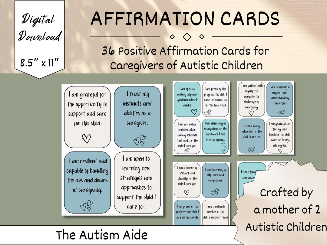 Daily Affirmation Cards for Caregivers of Autistic Children, Set of 36 ...