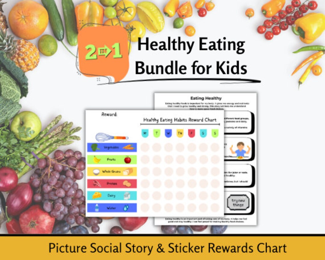 Social Story and Sticker Reward Chart, Kids Healthy Eating Bundle ...