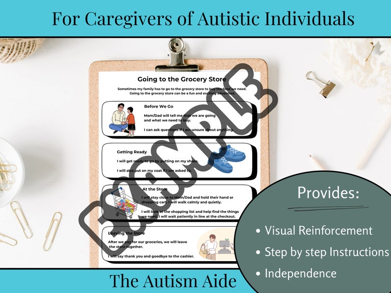 ASD Visual Aids, Grocery Shopping, Social Story and Picture Instruction ...