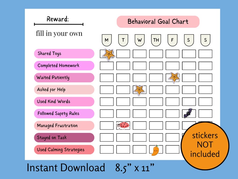 Behavioral Goal Chart, Kids Sticker Reward Chart, Autism Resource ...