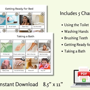 Life Skills Charts, Set of 5, Step by Step Routine Cards, Visual Tasks ...