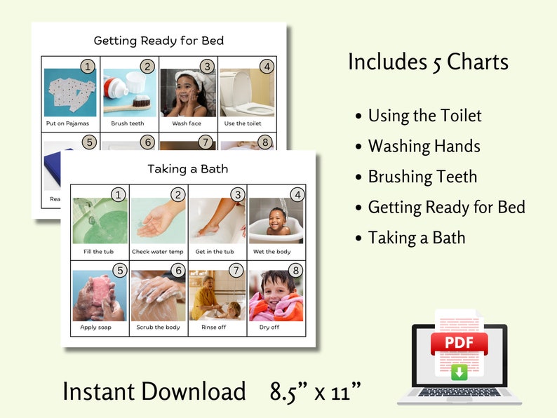 Life Skills Charts, Set of 5, Step by Step Routine Cards, Visual Tasks ...